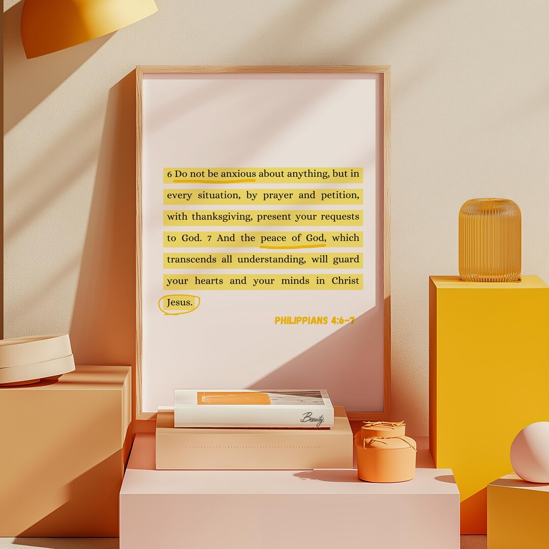 Philippians 4:6-7 Art Print, Bible Verse Art, Motivational Wall Decor ...