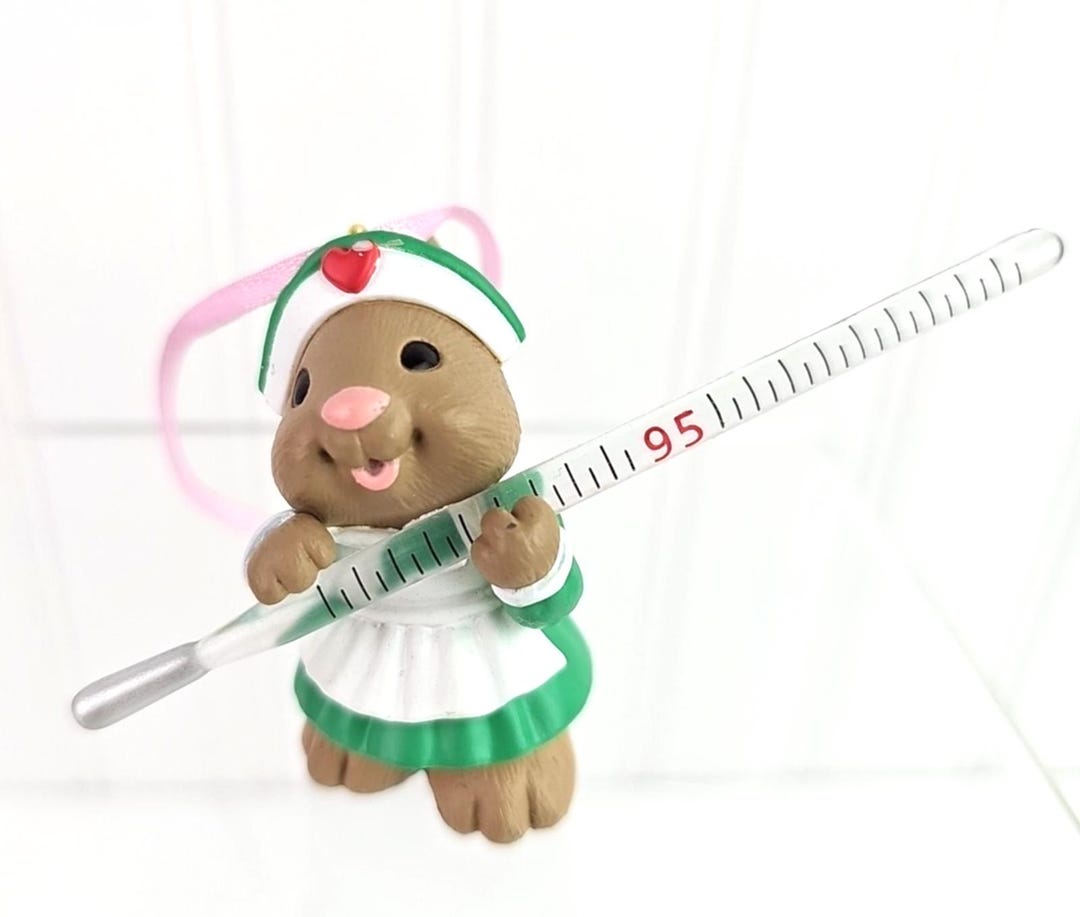 Vintage Hallmark Christmas Fever Tree Ornament Nurse Rabbit Thermometer ...