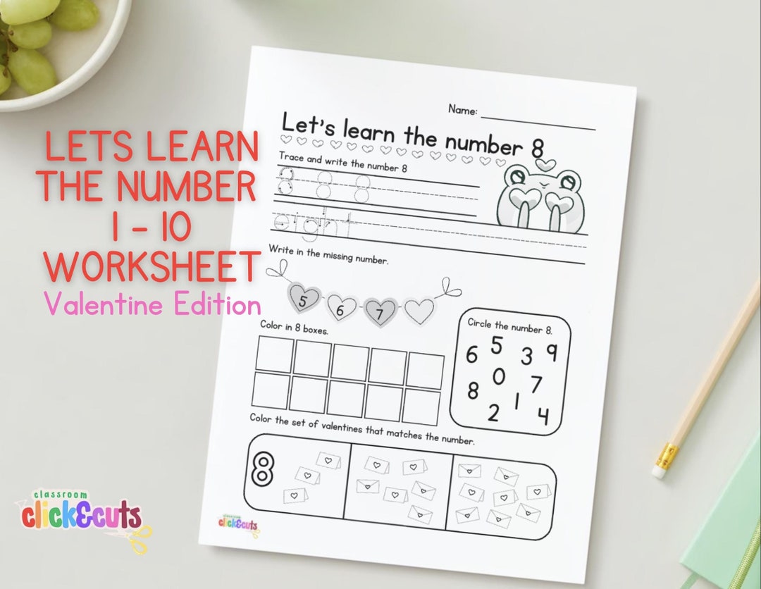 Printable Number Worksheets 1-10 | Valentine's Day Edition | Pre-k ...
