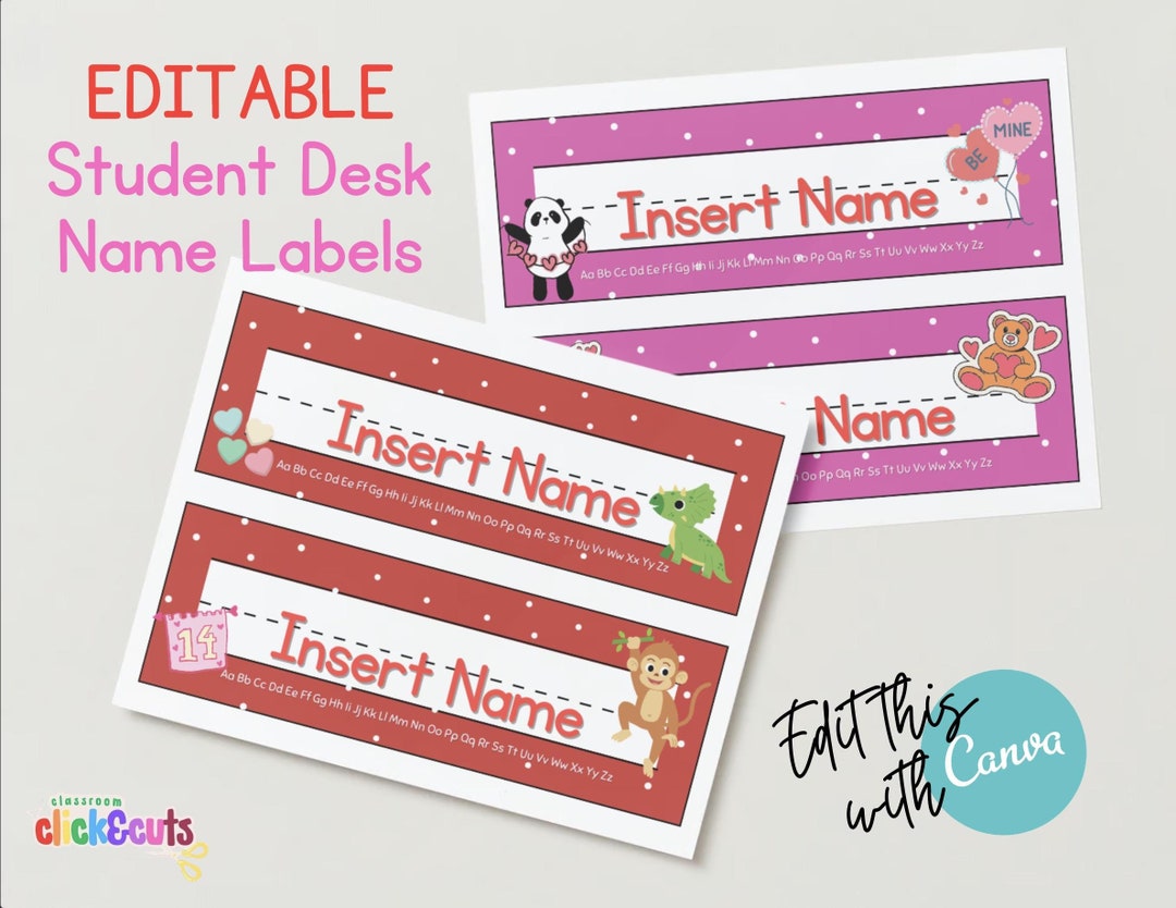 Editable Student Desk Name Labels | Valentine's Day Edition | Digital ...