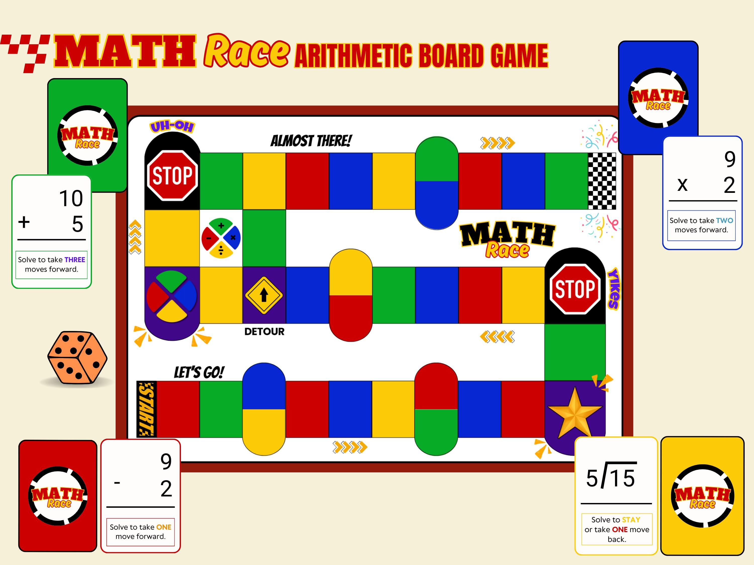 MATH Race Arithmetic Board Game | Addition, Subtraction, Multiplication ...