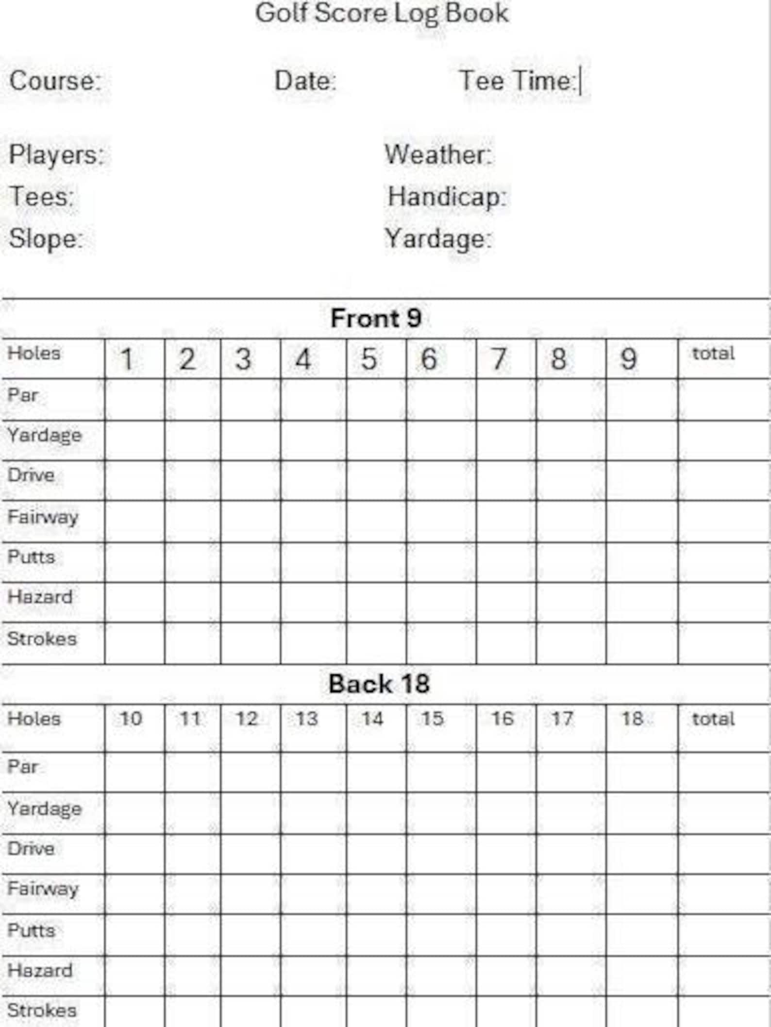 Printable Detailed Golf Scorecard - Etsy