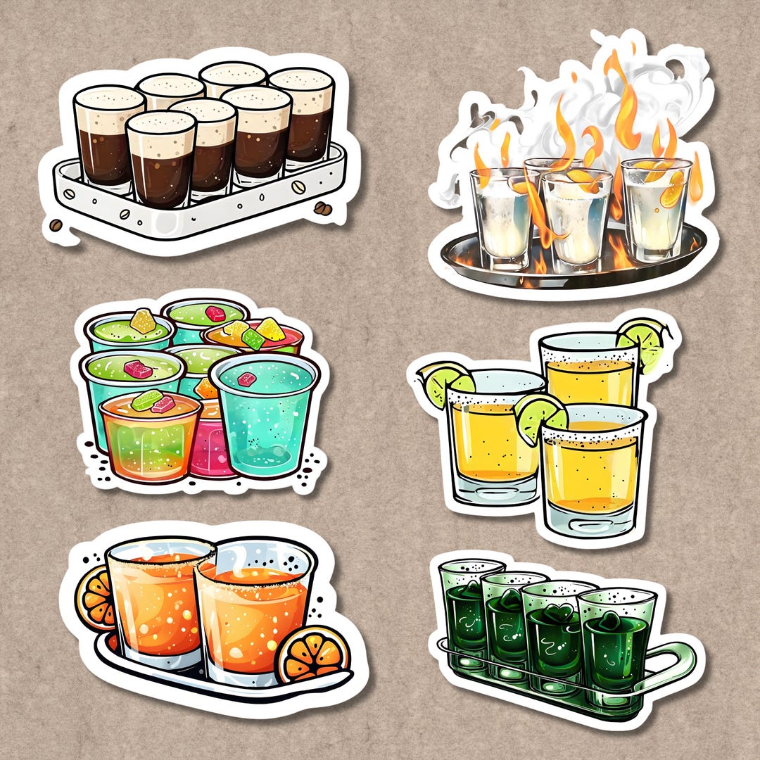 Sticker Pack - 6 Colourful 2" Vinyl Stickers - Tequila, Absinthe ...