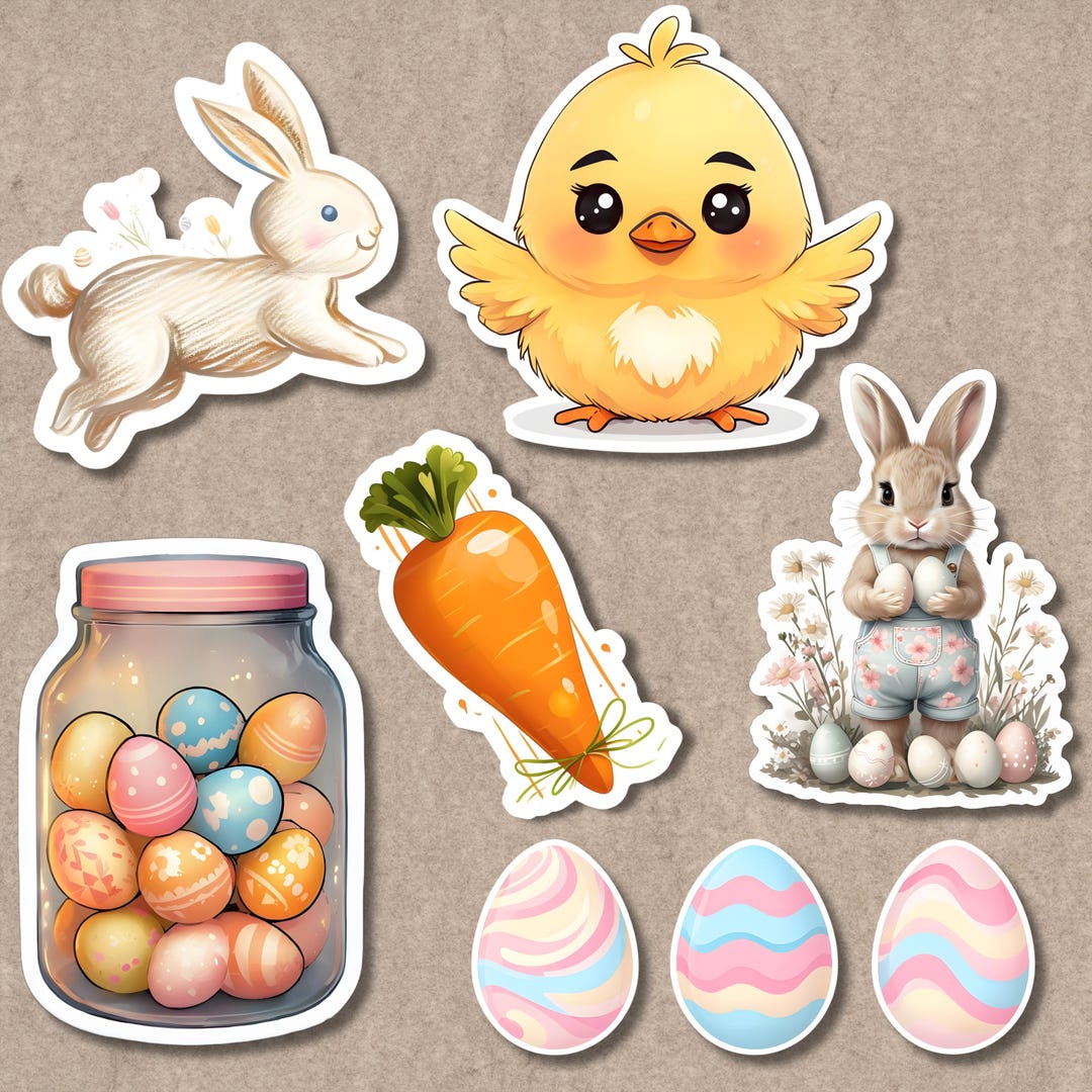 Easter Chocolate Sticker Pack - 6 Vinyl Stickers - Bunnies, Chicken ...