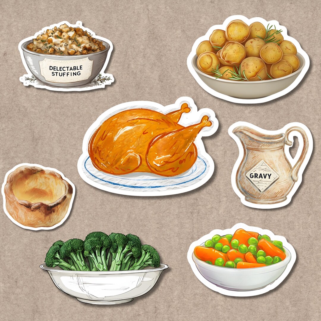 Roast Dinner Sticker Pack 7 Fun 2 Inch Vinyl Stickers Chicken, Potatoes ...