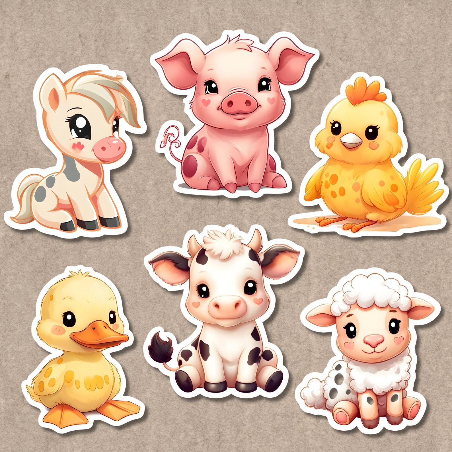 Nursery Wall Sticker Pack - 6 Farm Animal Vinyl Stickers - Pig, Duck ...