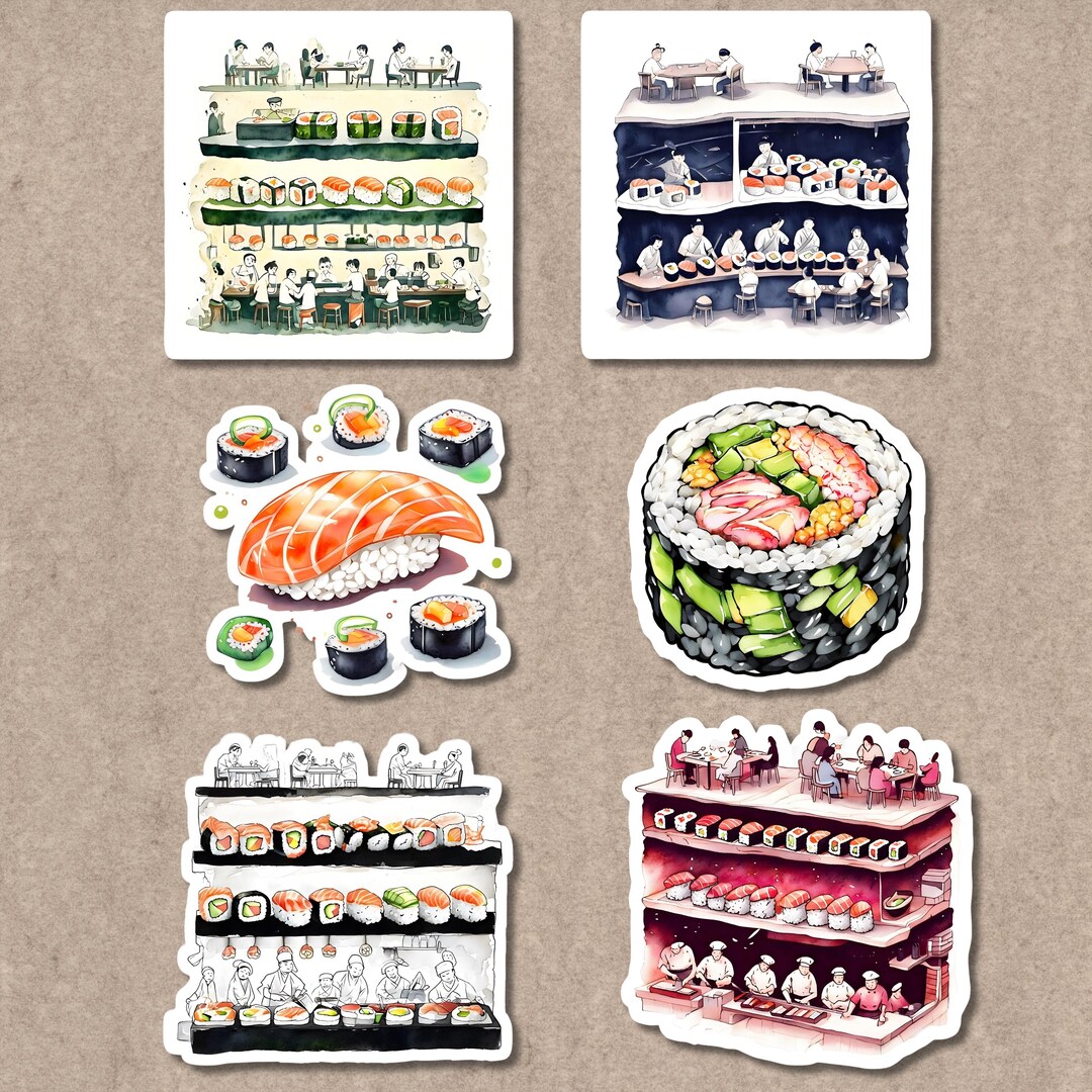Sushi Sticker Pack - 6 Illustrated Vinyl Stickers - California Roll ...