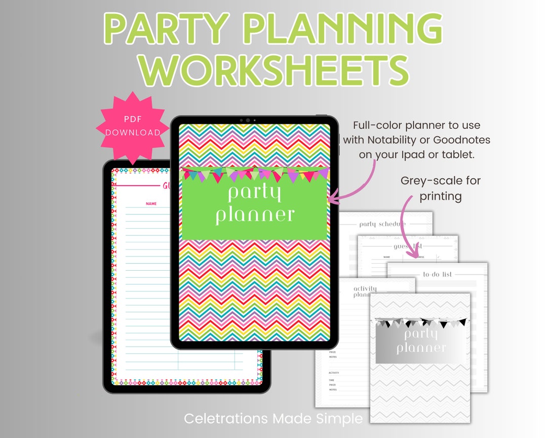 Party Planning Worksheets, Digital Party Planner, Printable Planner for ...