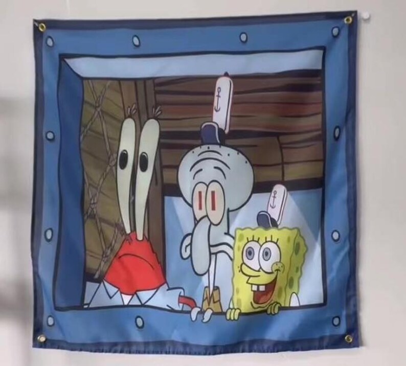 Funny Squidward Spongebob Krabs and Patrick Window Tapestry Wall ...