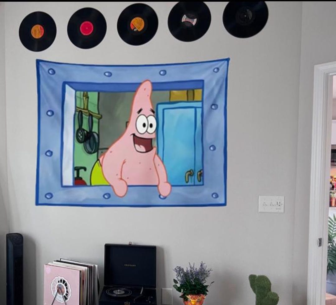 Funny Squidward Spongebob Krabs and Patrick Window Tapestry Wall ...