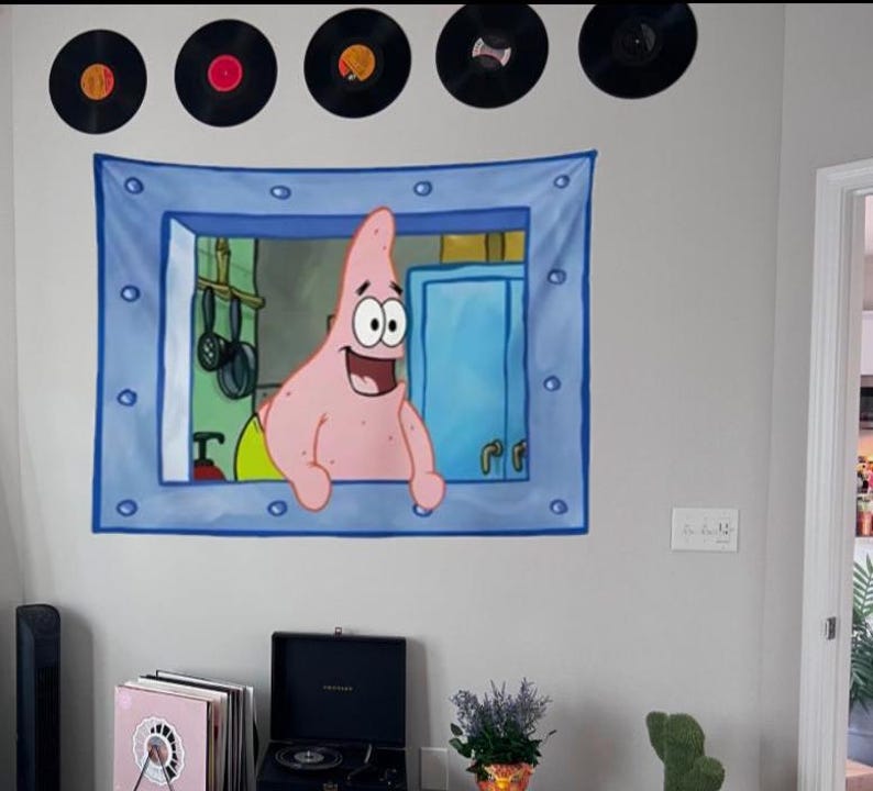 Funny Squidward Spongebob Krabs and Patrick Window Tapestry Wall ...