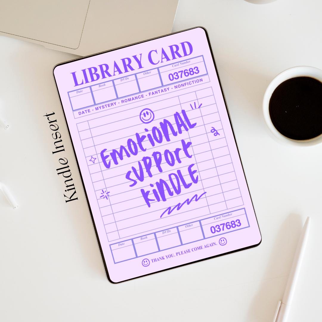 Purple Library Card - Emotional Support Kindle Insert for Clear Case ...