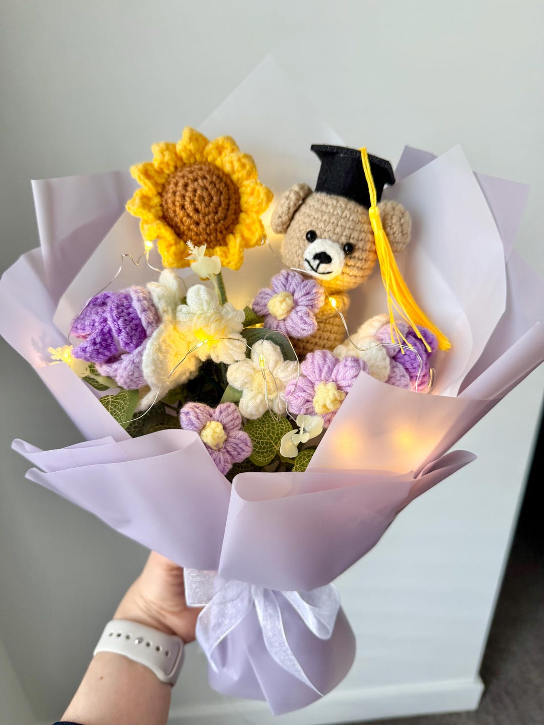 Graduation Bouquet Crochet Flowers Blue Daisies Crochet, Graduation ...