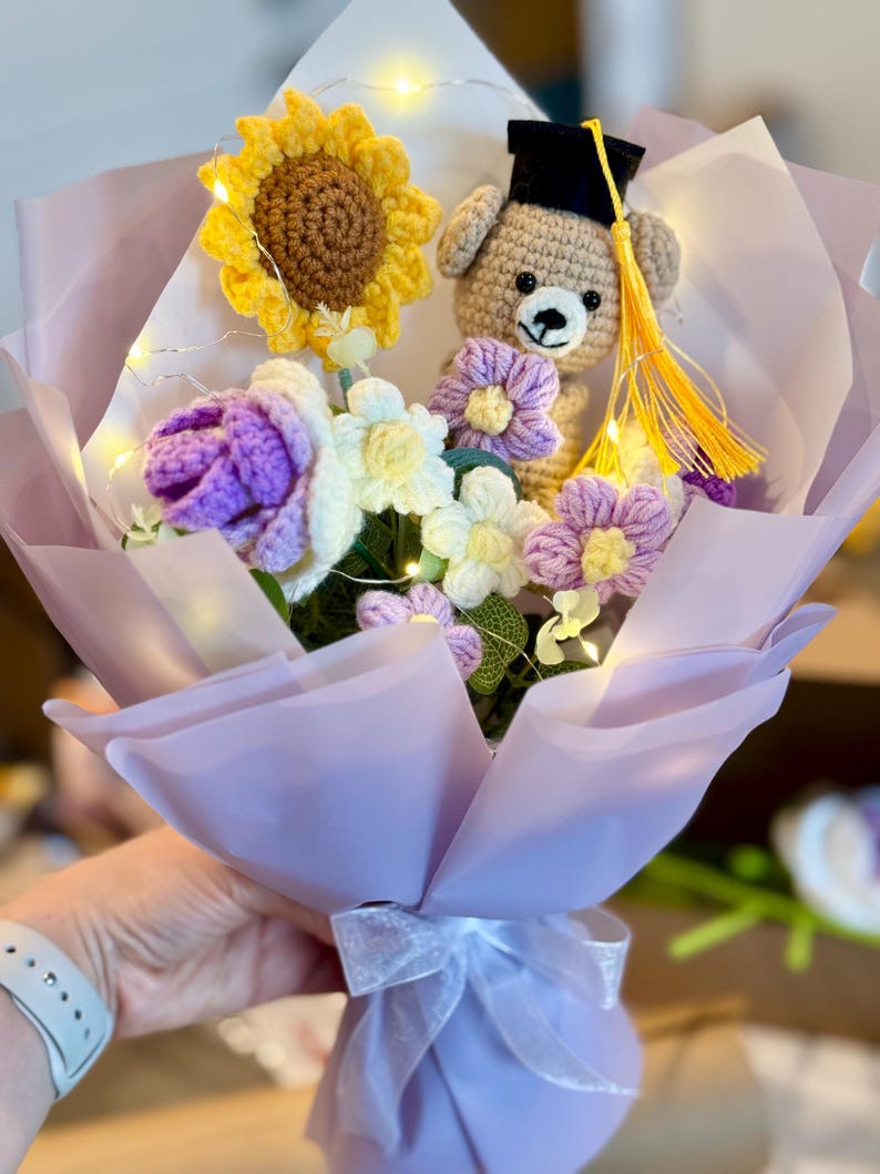 Graduation Bouquet Crochet Flowers Blue Daisies Crochet, Graduation ...