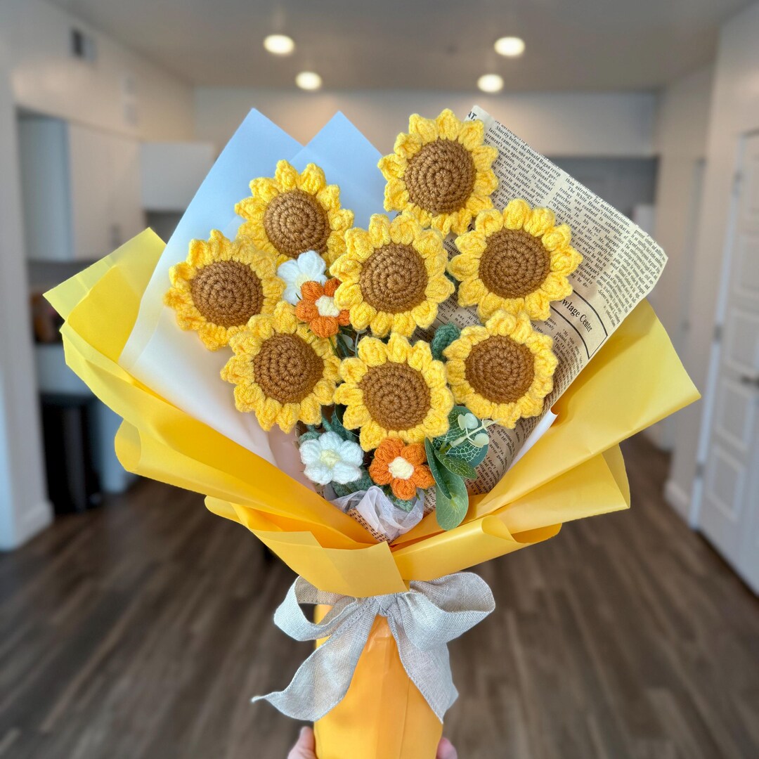 Crochet Flowers Bouquet Sunflower Personalized Gifted for Grandma ...