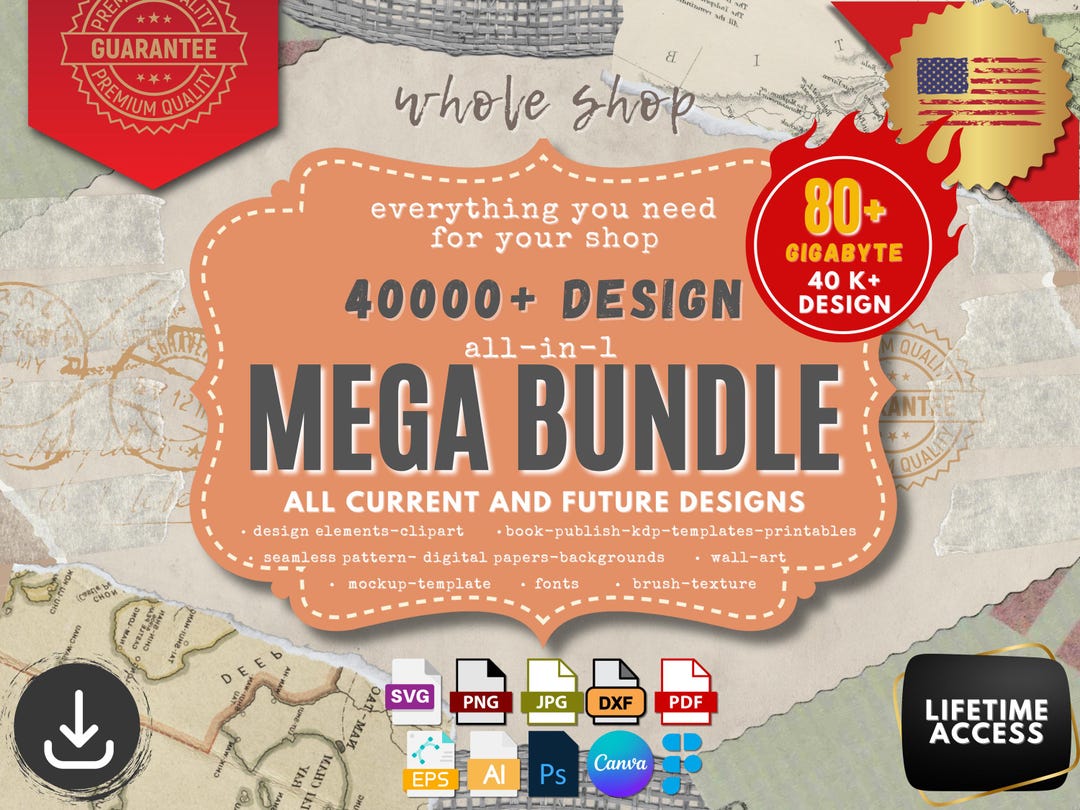 Mega Graphic Design Bundle SVG Files for Cricut Brushes Font Collection ...