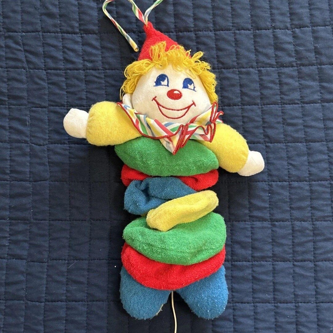 Vintage Bantam Clown Plush Musical Pull Crib Toy Pull Down Terry Cloth ...
