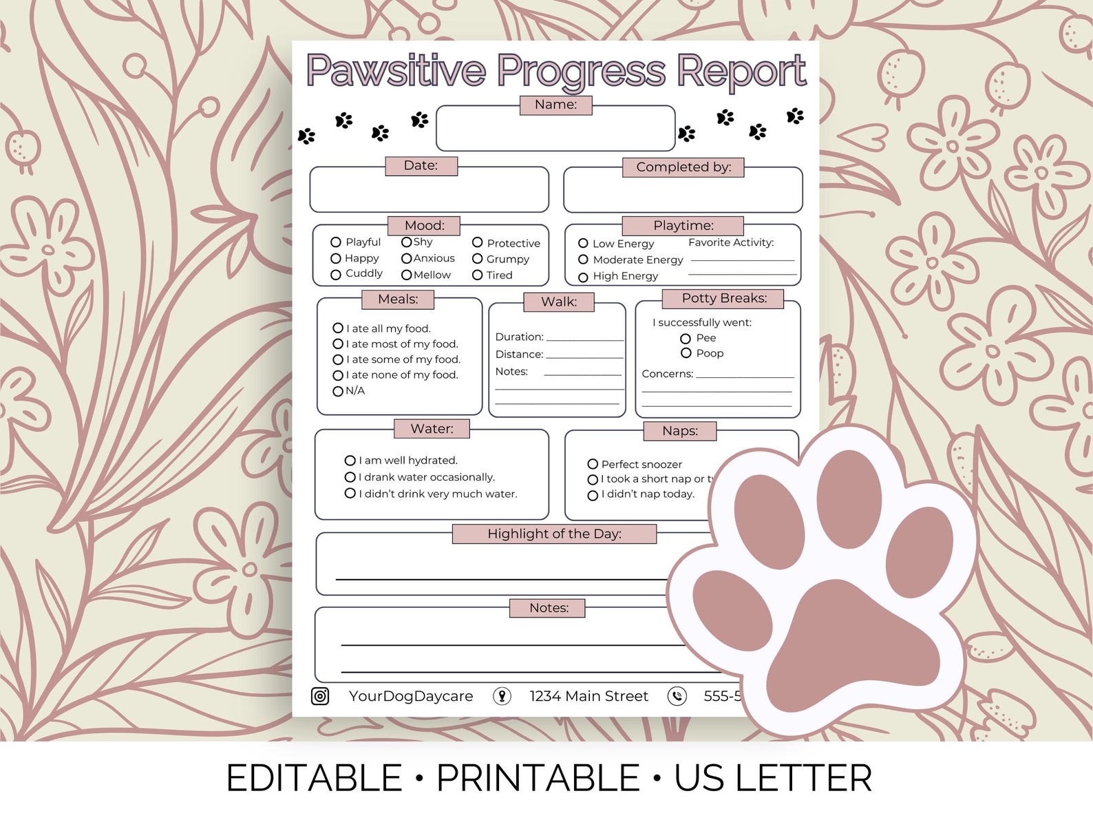 Dog Report Card Editable Template, Dog Boarding Report, Pet Sitter ...