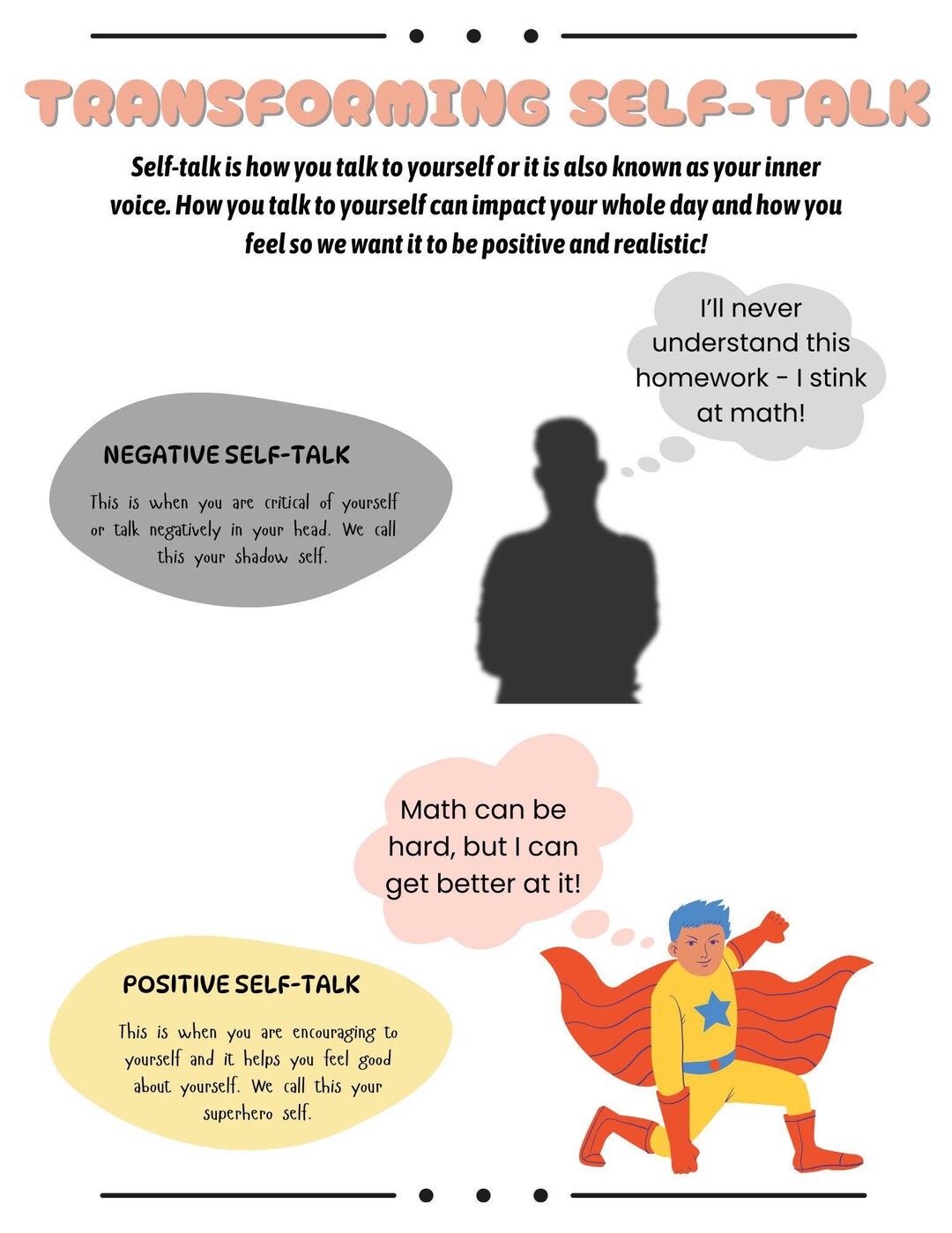 Child Therapy Self-talk Worksheet / Impulse Control / Perseverance ...