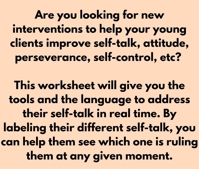 Child Therapy Self-talk Worksheet / Impulse Control / Perseverance ...