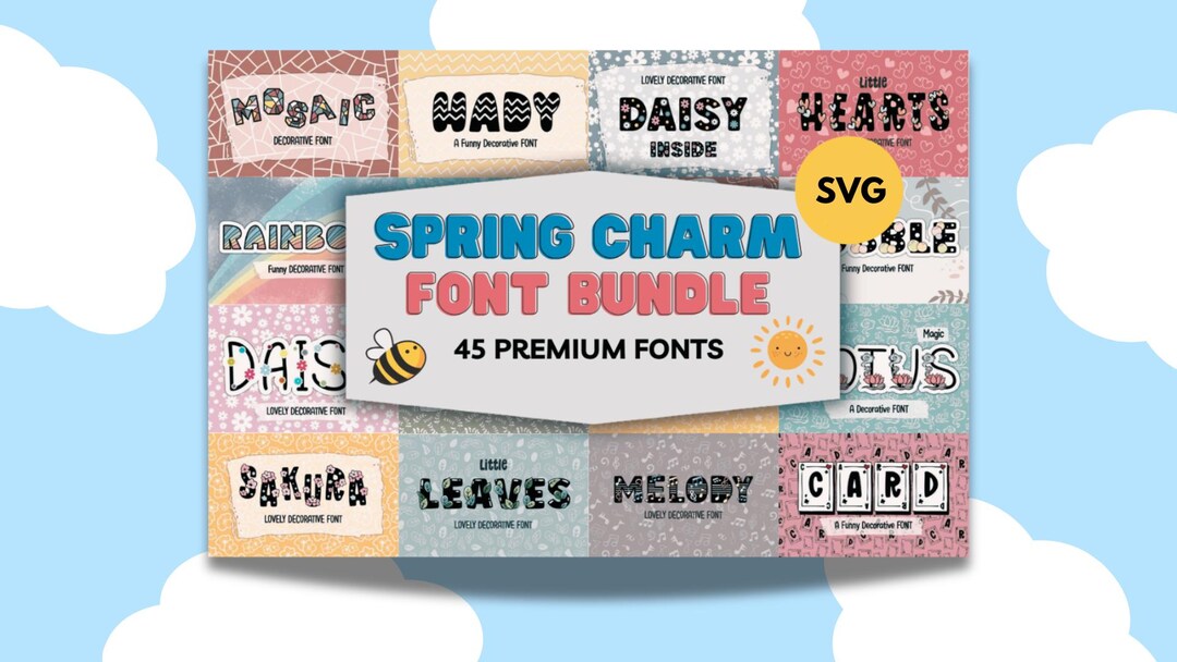 Spring Charm Font Bundle, Cute Font, Rainbow Font Bundle, Farmhouse ...