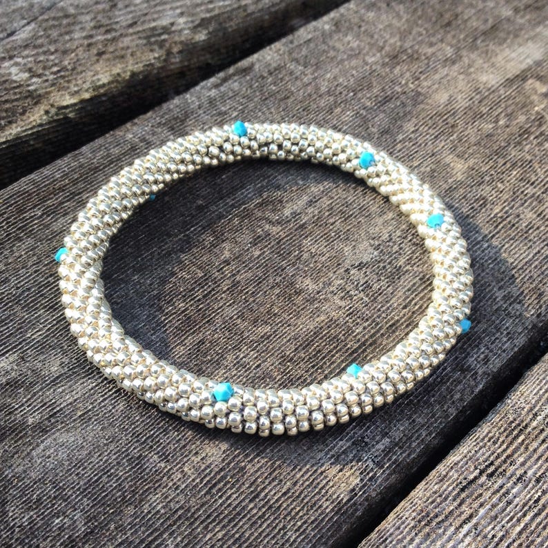 Bracelets Silver Permanent Finish Hand Made Beaded Bangle - Etsy