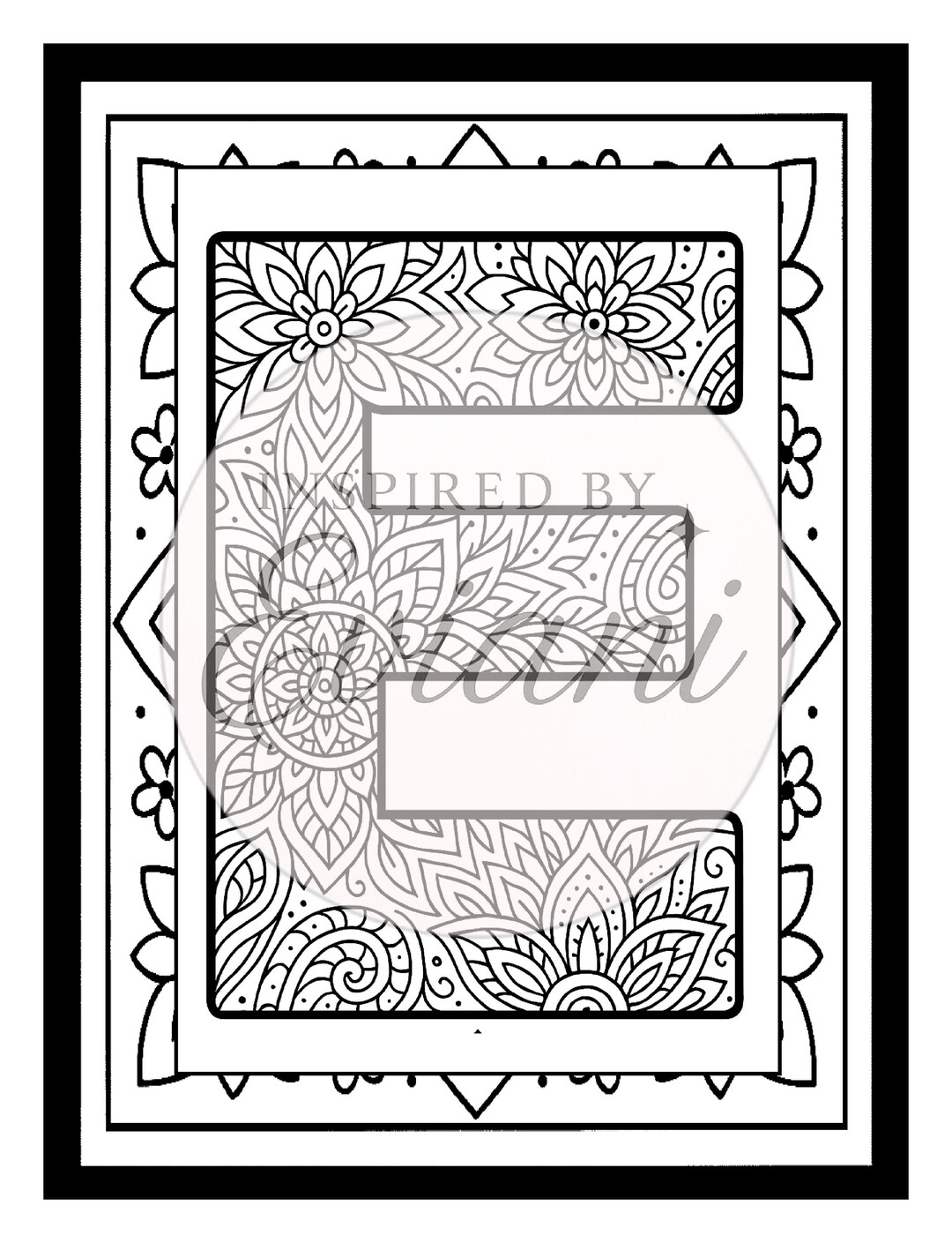 Mandala Letter E Printable: Coloring Page & Art (digital Download) - Etsy