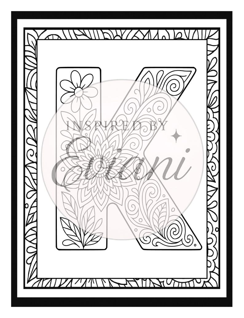 Mandala Letter K - Coloring Page & Art Print (digital Download) - Etsy