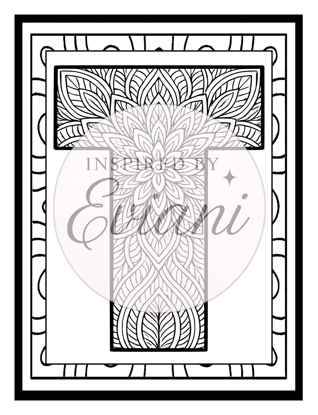 Mandala Letter T : Floral Alphabet Coloring Page (digital Download) - Etsy