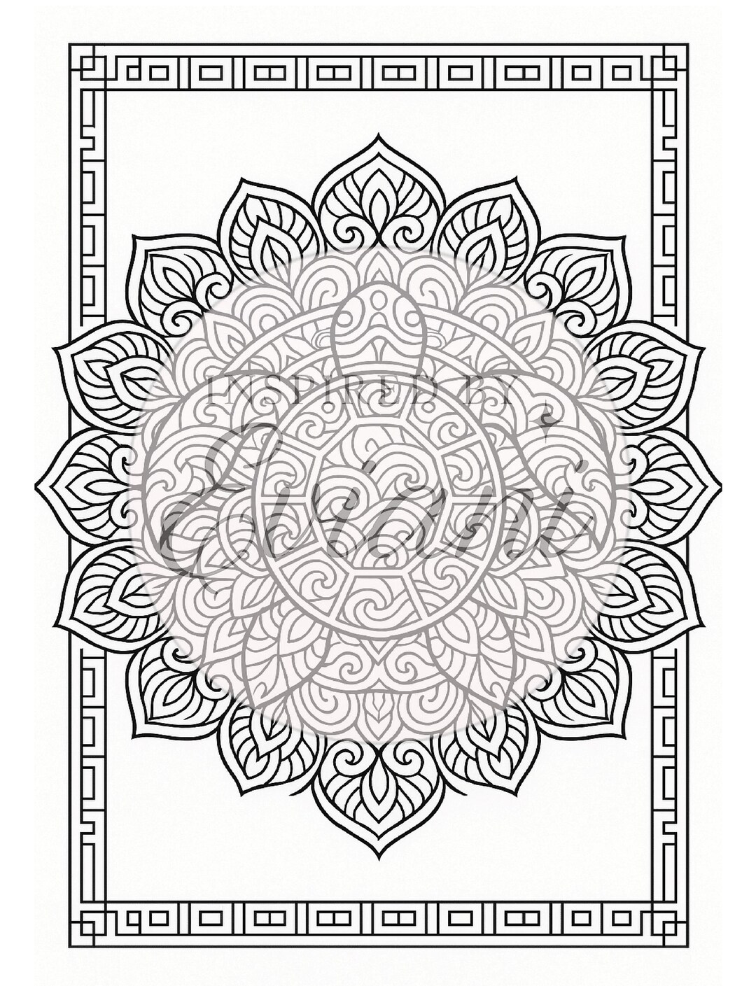 Turtle Mandala Coloring Page | Zen Animal Art (digital Download PDF) - Etsy