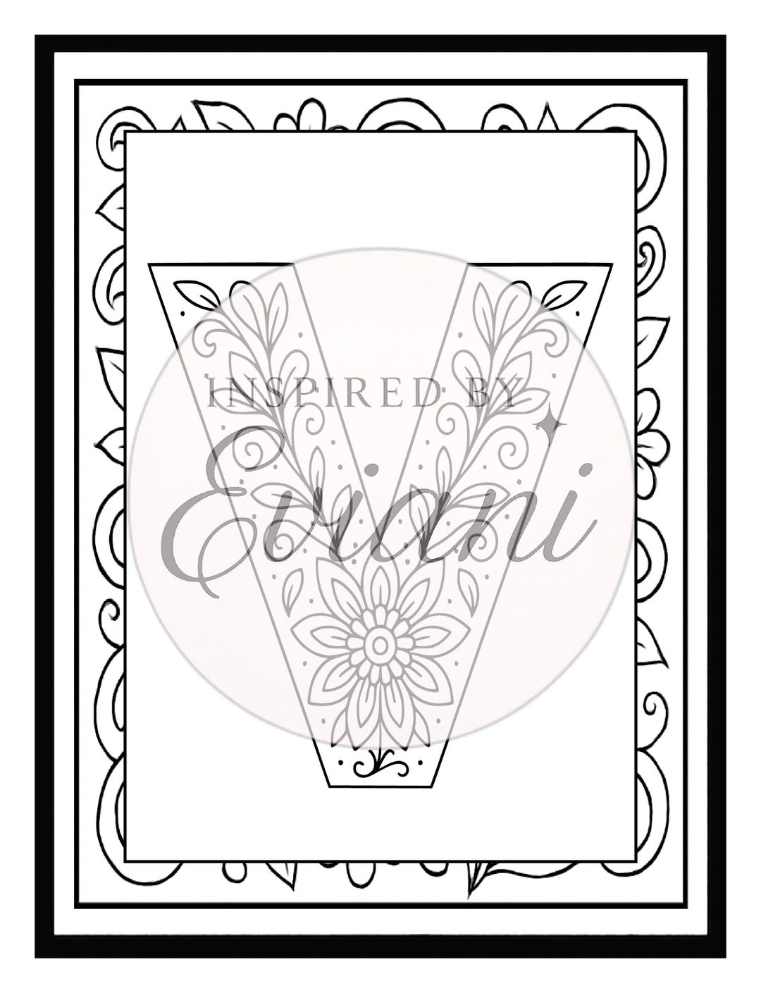 Mandala Letter V: Floral Alphabet Coloring Page (digital Download) - Etsy