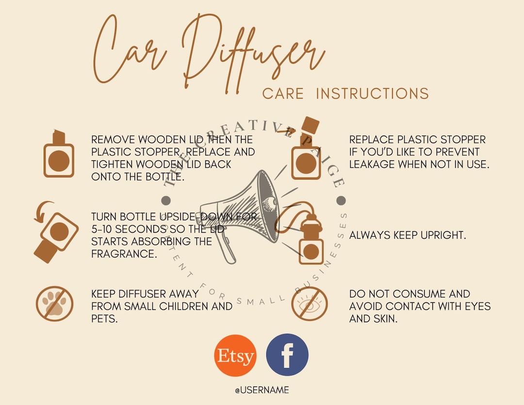 Car Diffuser Care Instruction Card | Editable Canva Template ...