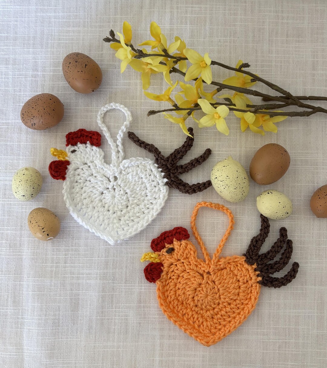 Crochet Chicken Coaster, Set of 2 or 4 Piece, Country Decor, Chicken ...