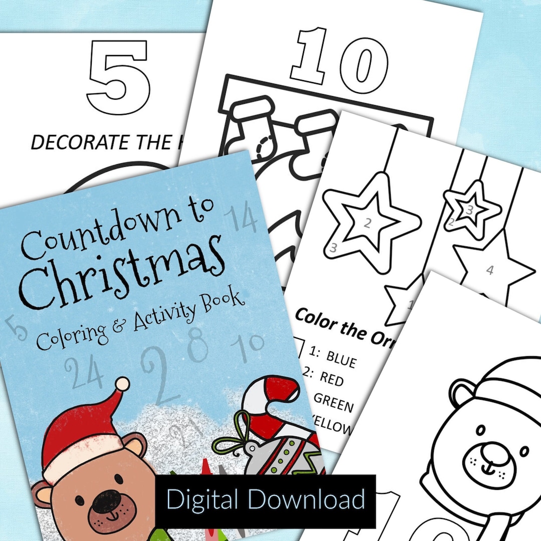 Countdown to Christmas Digital Coloring AND Activity Book! Print 8.5x11 ...
