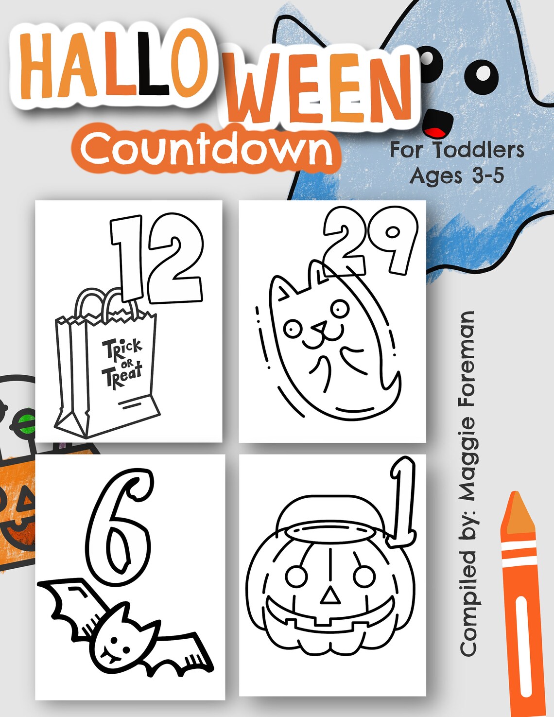 31 Digital Countdown to Halloween Coloring Book Pages for Toddlers and ...