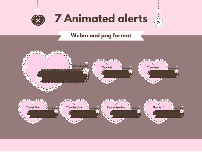 Choco Pink Lace Animated Stream Overlay: Heart & Ribbon Theme (digital ...