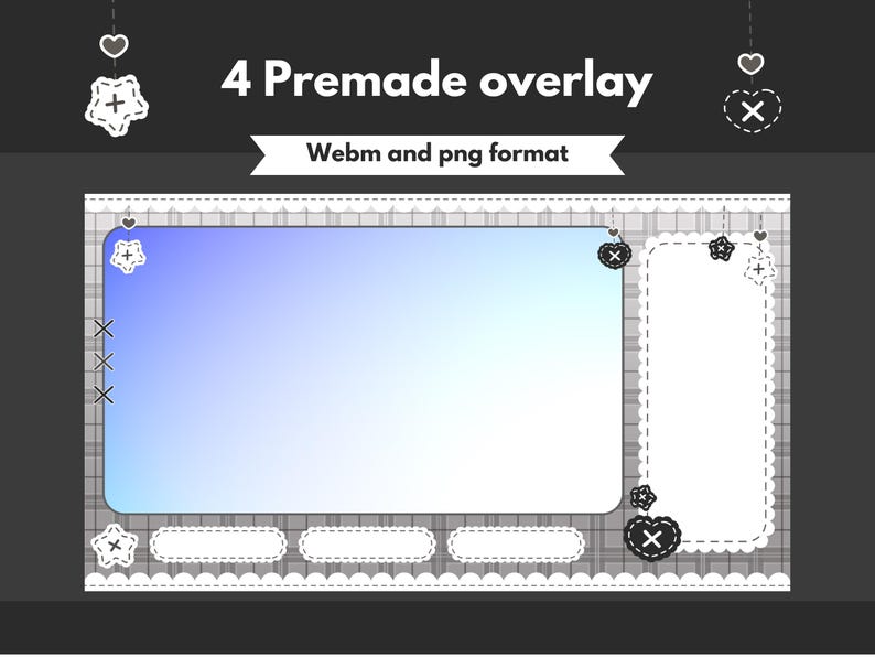 Lace Stream Overlay Pack: Black and White Kawaii Vtuber Theme (digital ...
