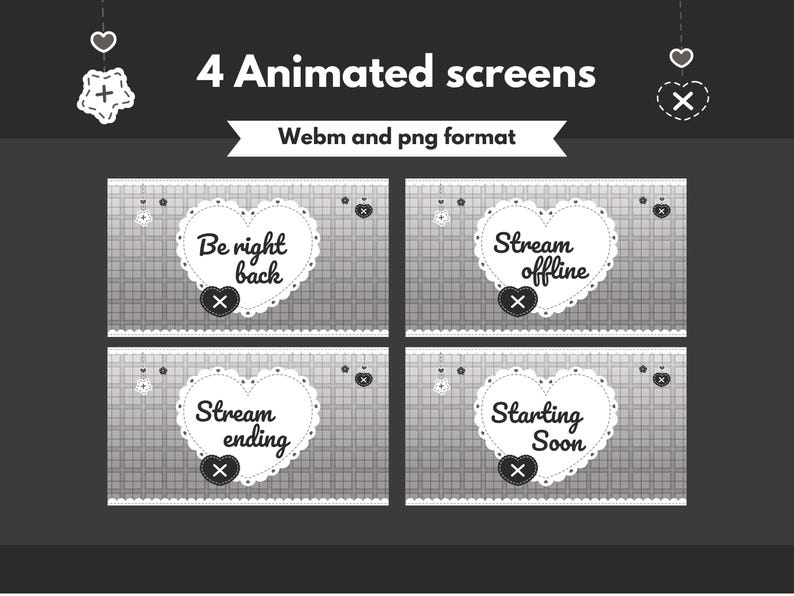 Lace Stream Overlay Pack: Black and White Kawaii Vtuber Theme (digital ...