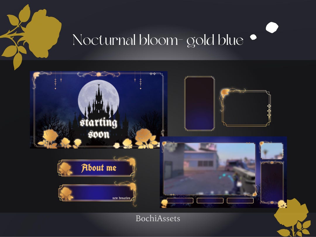 Nocturnal Bloom Gold Blue Overlay for Streaming: OBS & Streamlabs ...