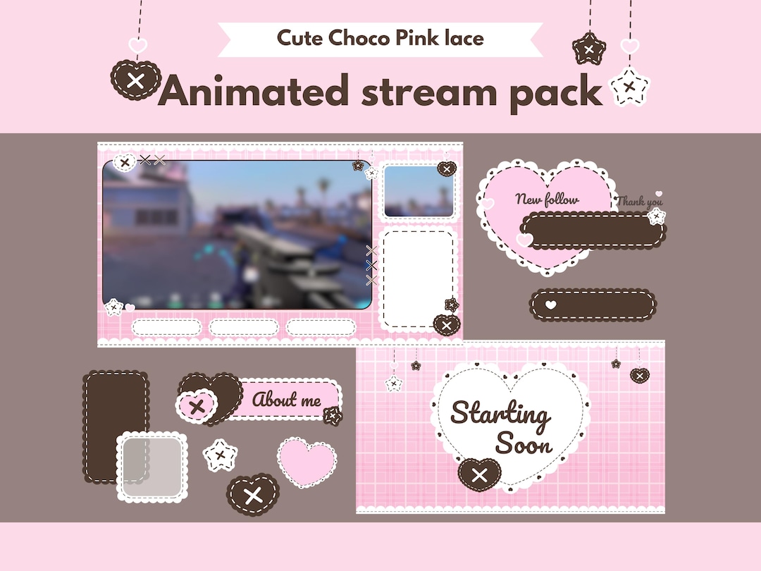Choco Pink Lace Animated Stream Overlay: Heart & Ribbon Theme (digital ...