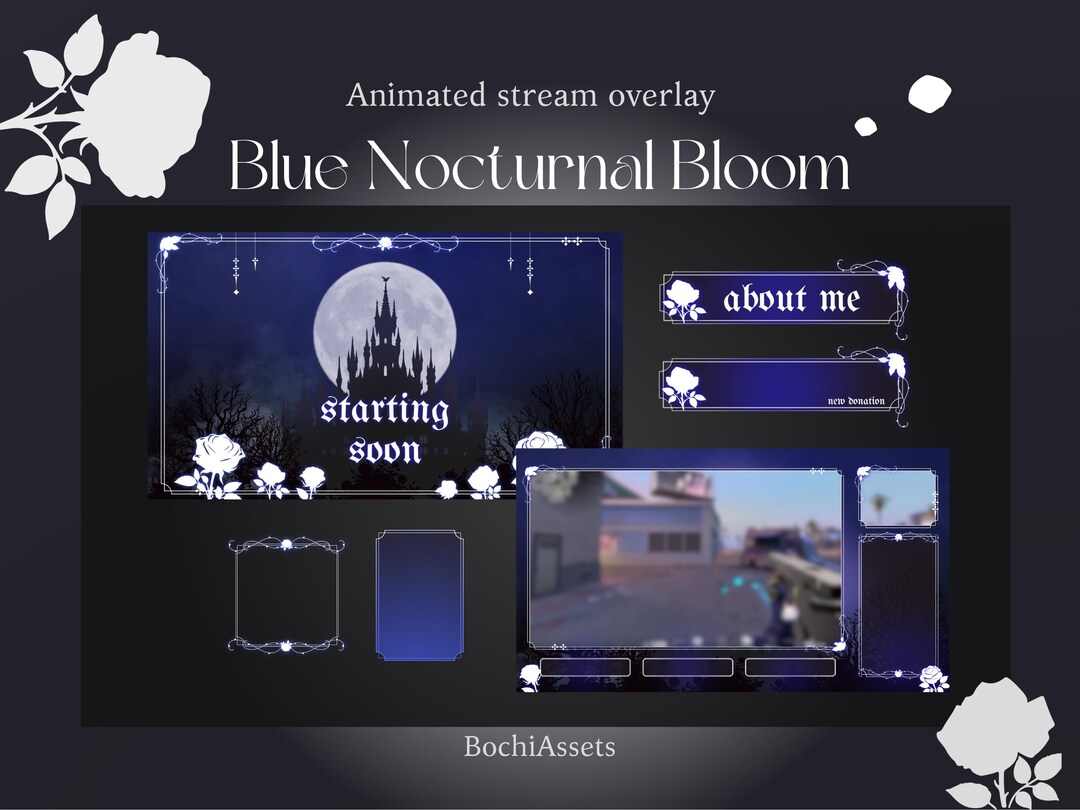Blue Nocturnal Bloom Overlay for Streaming: OBS & Streamlabs Compatible ...