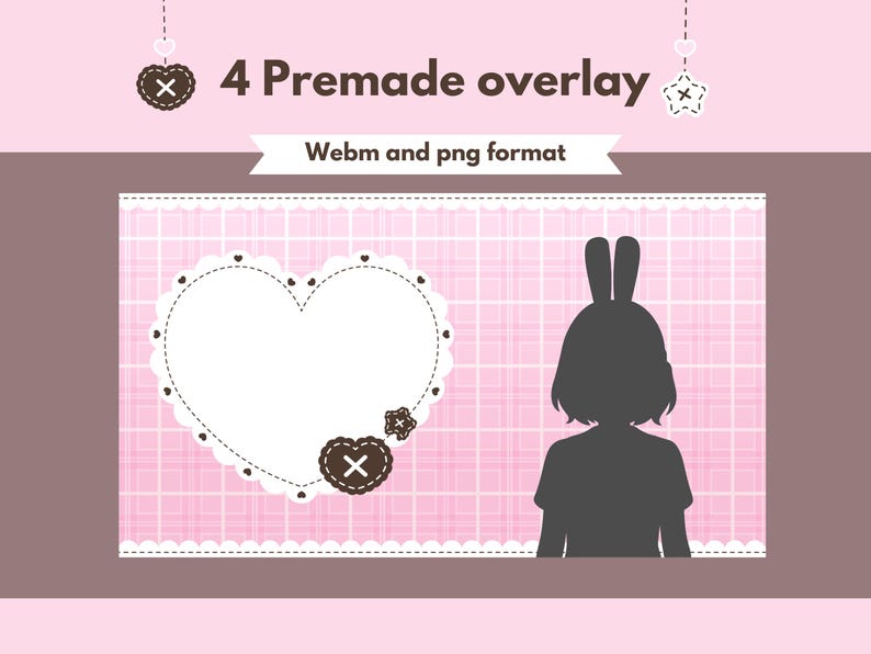Choco Pink Lace Animated Stream Overlay: Heart & Ribbon Theme (digital ...