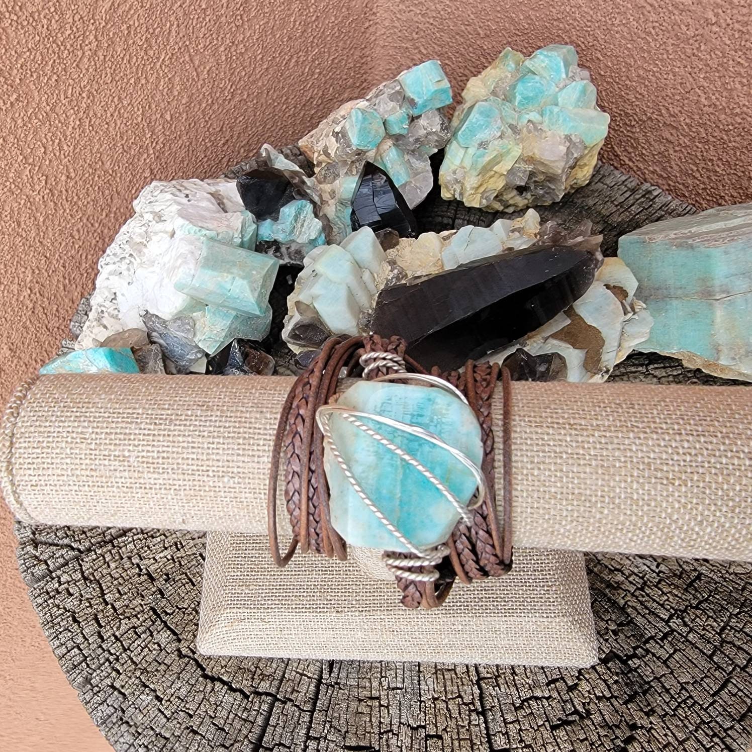 Distressed Leather Stone Cuff Amazonite and Leather Cuff - Etsy