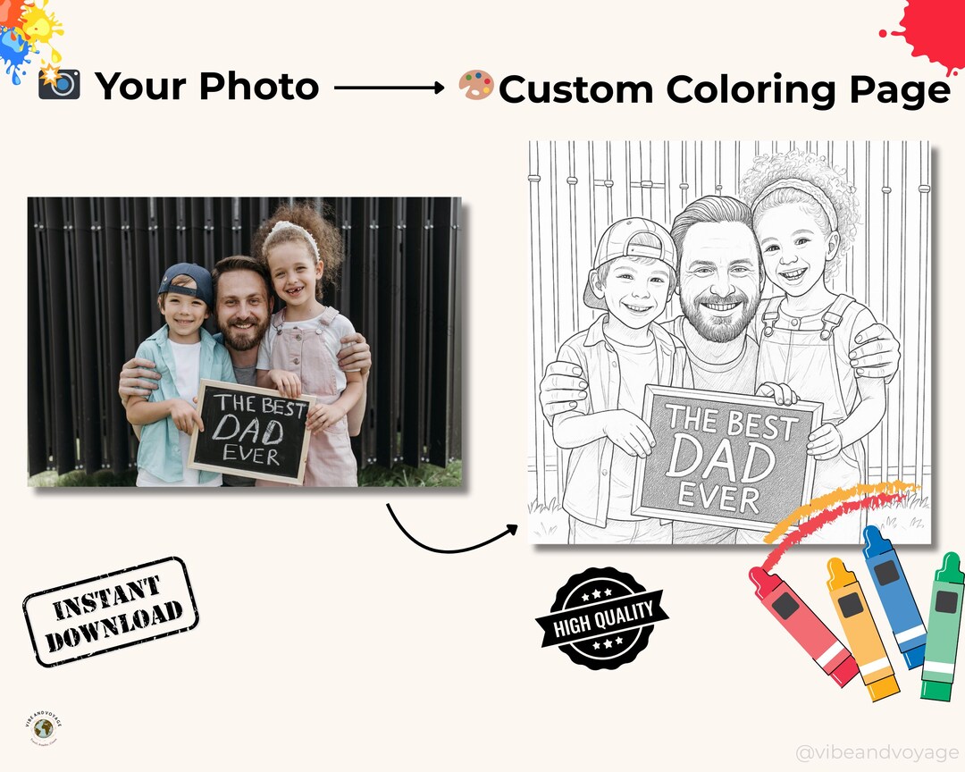 Personalized Photo Coloring Page: Custom Family or Pet Gift (digital ...