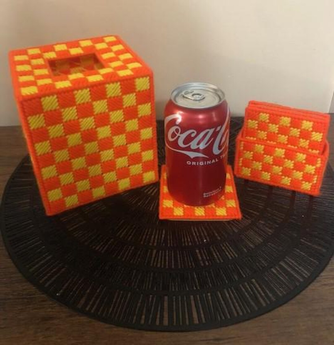 Tissue Box Cover With Matching Coasters Plastic Canvas - Etsy