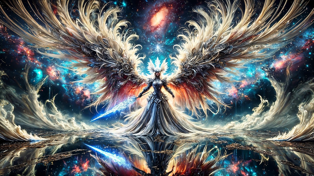 Celestial Valkyrie Art Print – Angelic Warrior Goddess, Fantasy Wall ...