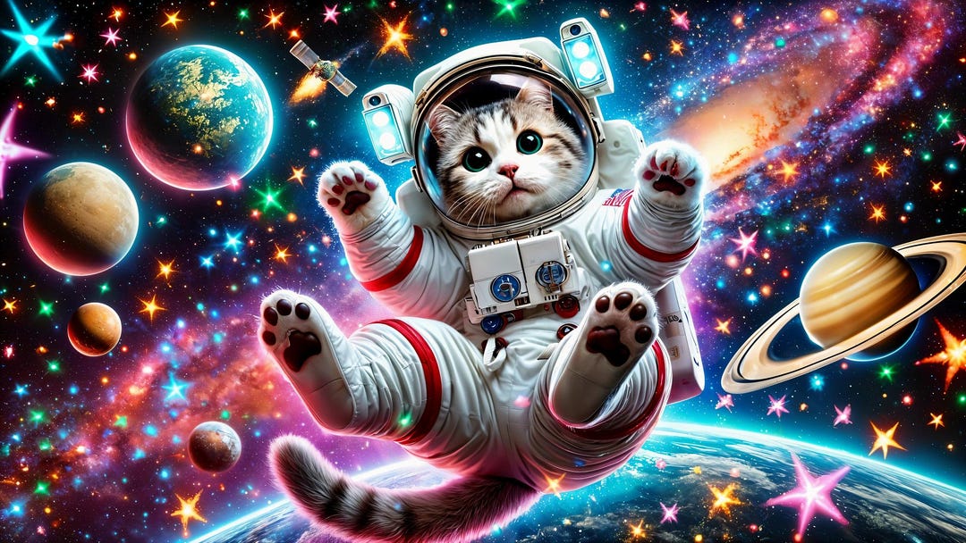 Astrocat – Cute Astronaut Cat, Kids Room Poster, Digital Art, Fun Space ...