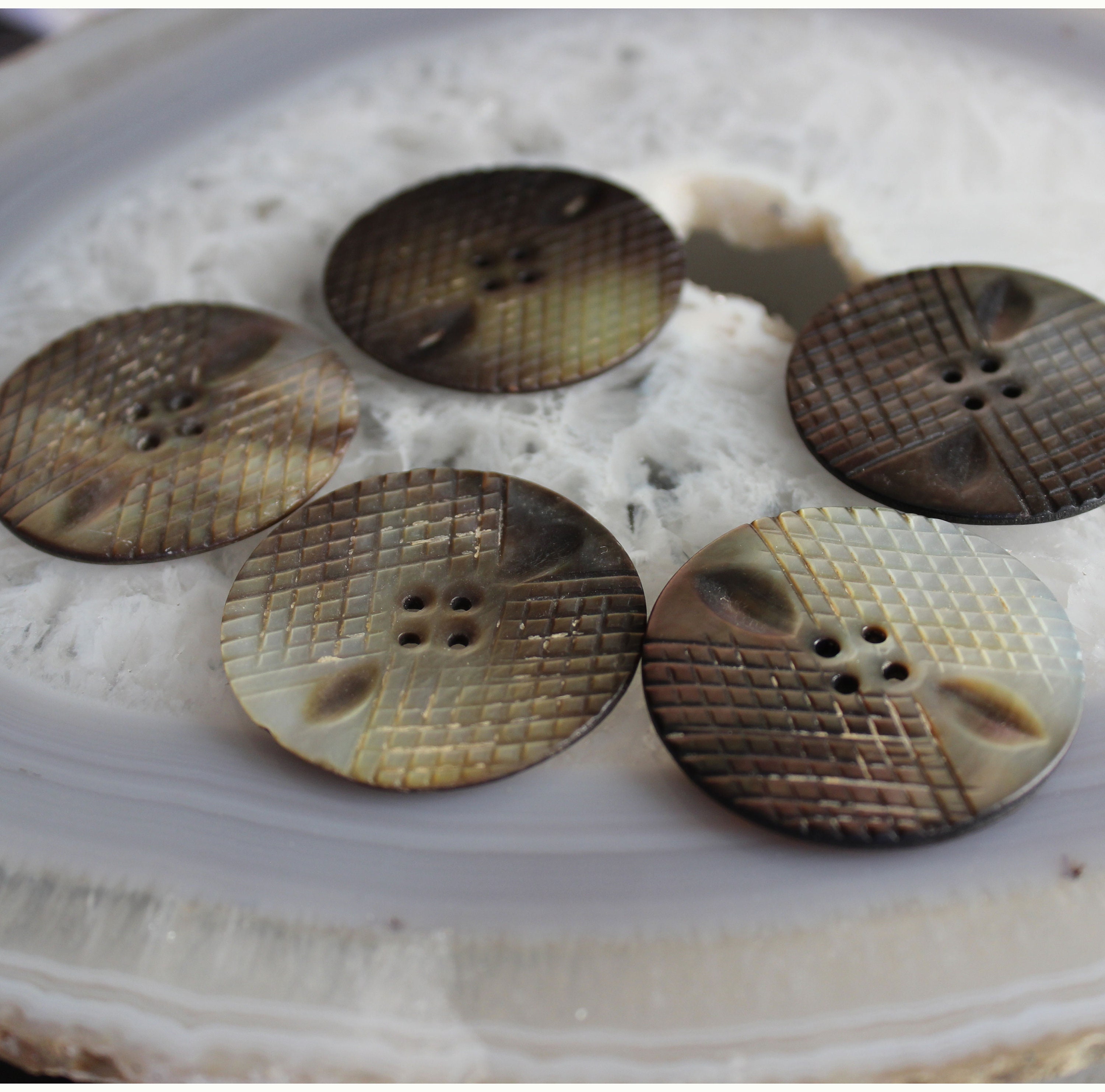Antique 38mm Intricately Carved Shell Button 4 Hole Sold as Set of 5 or ...
