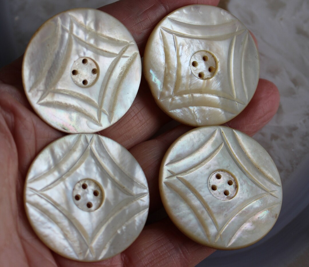 Antique 38mm Carved Shell Button 4 Hole Sold as Set of 4 or ...