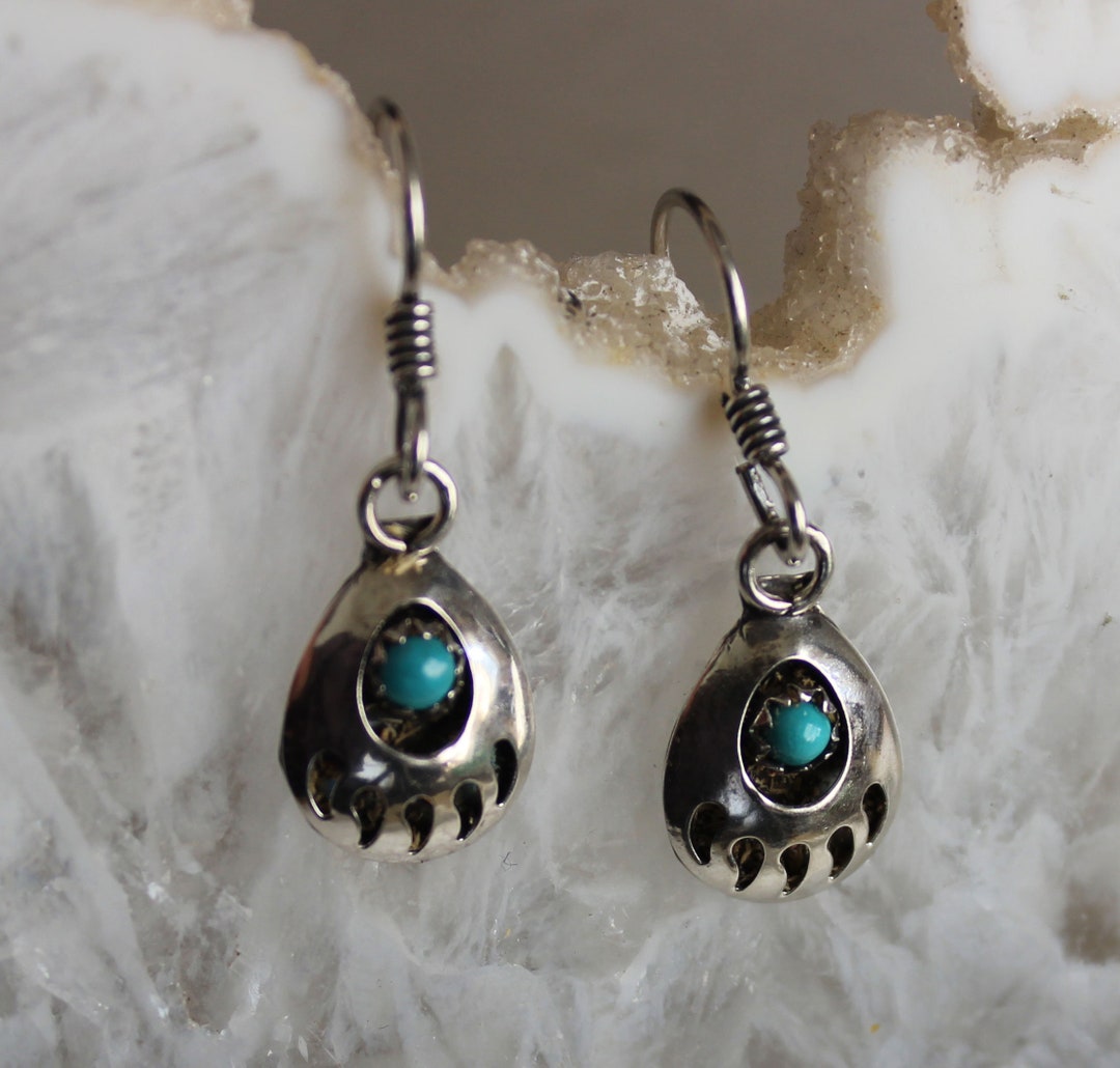 Vintage Sterling Turquoise Bear Claw Dangle Earrings 30mm - Etsy